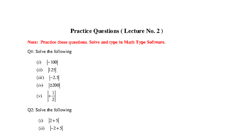 Lecture 2 Practice Questions: Math Type Exercises - Studocu