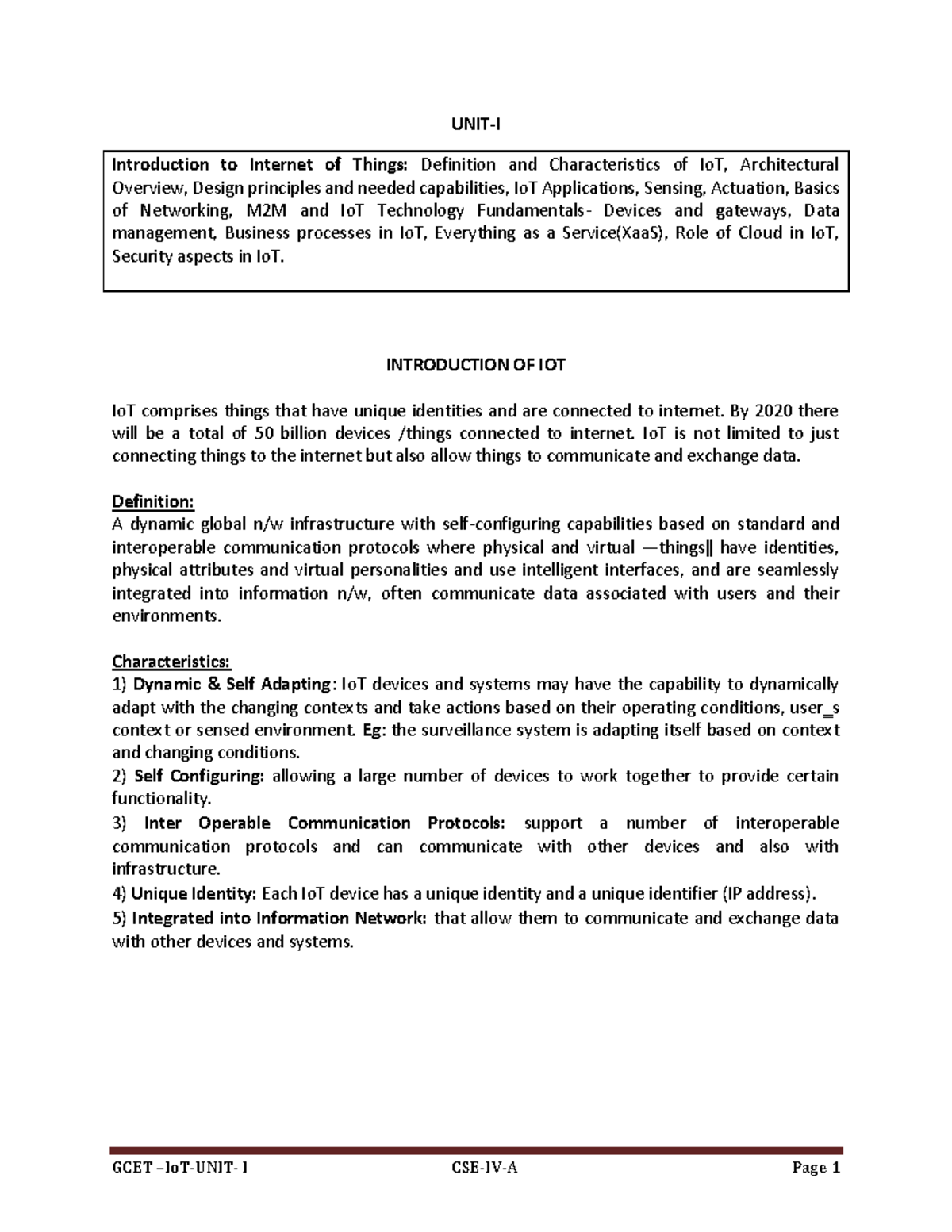 IOT101 - Unit-1: Introduction to Internet of Things & Architecture ...