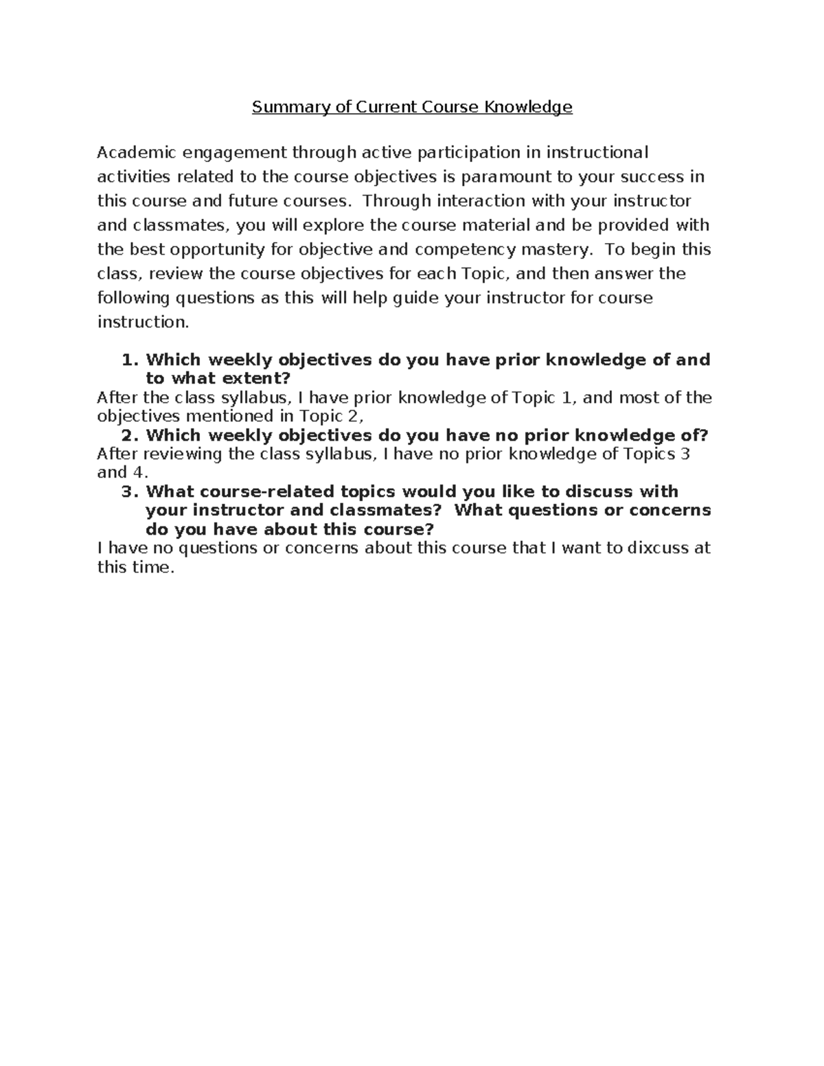 Course Knowledge Summary: Engaging with Objectives and Participation ...