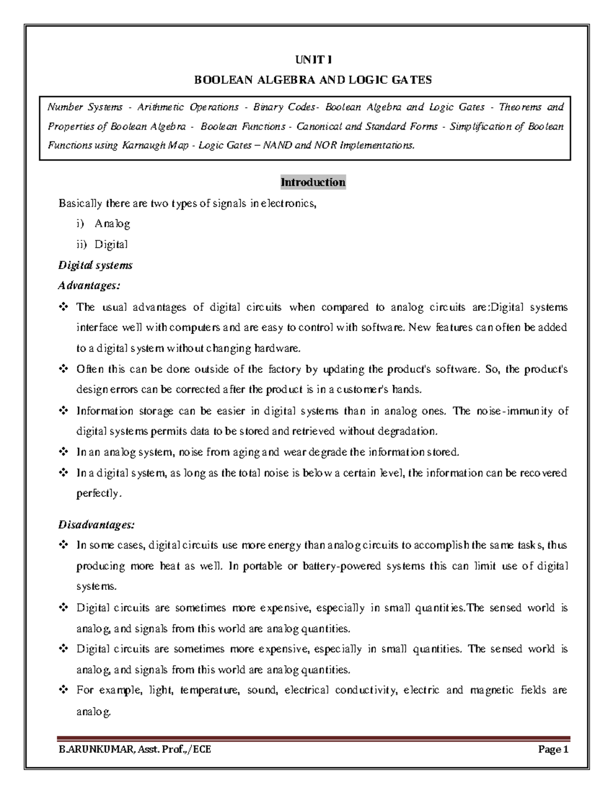 Unit I: Boolean Algebra & Logic Gates - Digital Logic Design (CSE101 ...