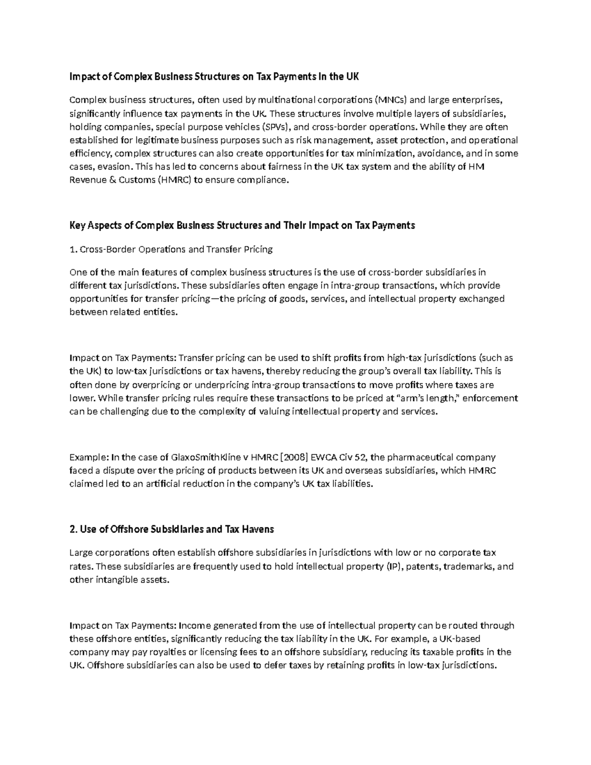 Impacts of Complex Business Structures on UK Tax Liabilities - Studocu