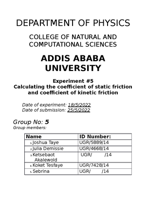 General Physics (Phys 1011) Worksheet-I - Addis Ababa University ...