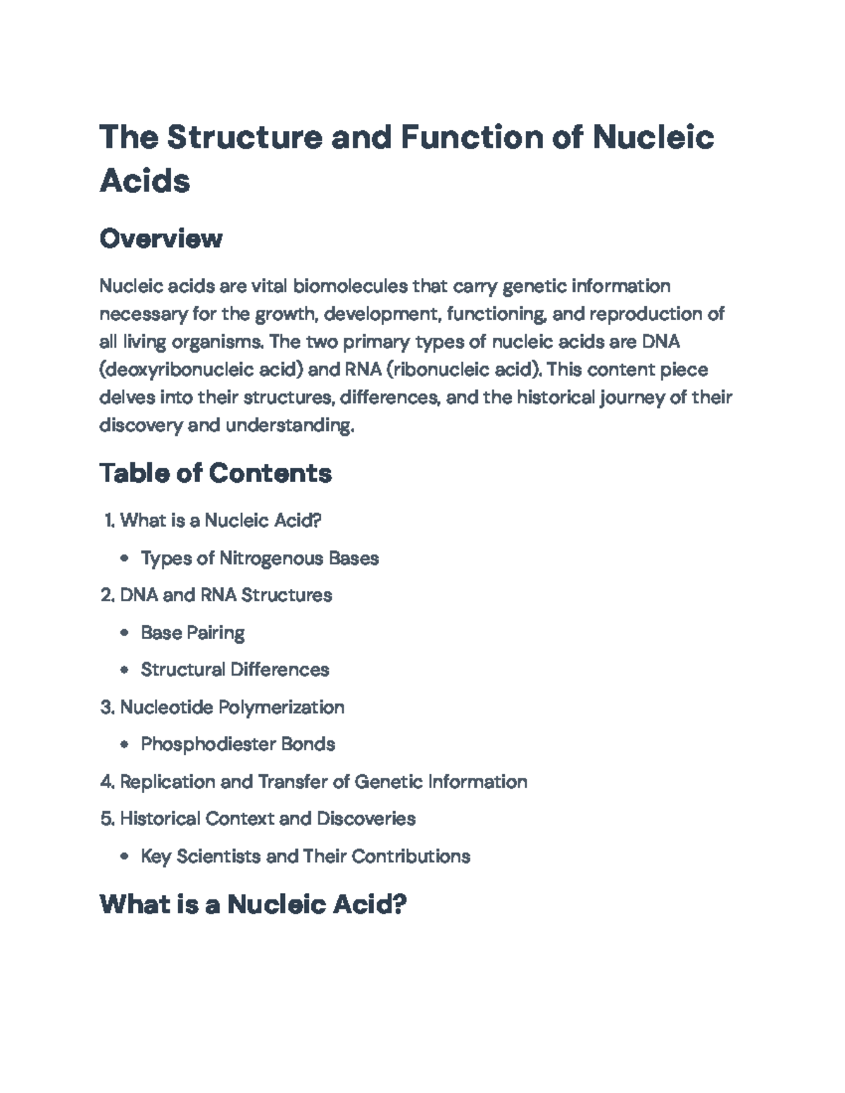 Final Exam Review: Nucleic Acids Structure and Function (Bio 101) - The ...