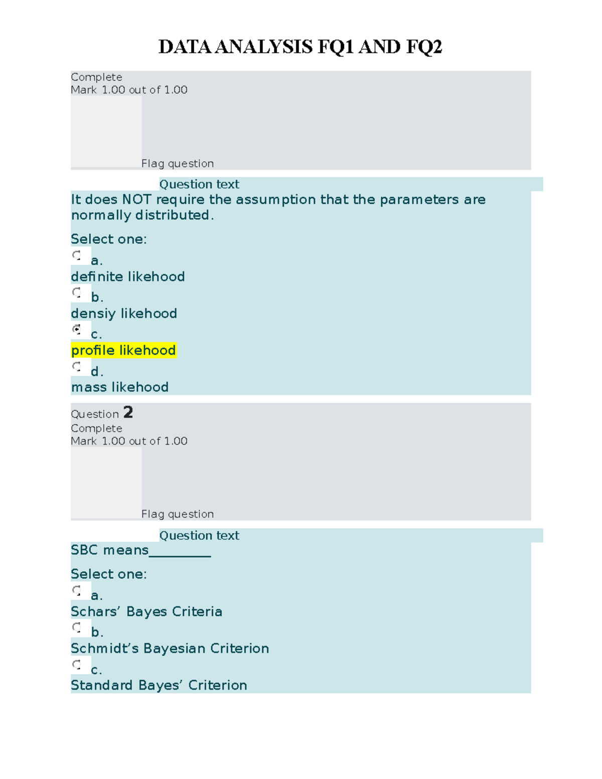 DATA Analysis Quiz Questions for FQ1 & FQ2 - Studocu
