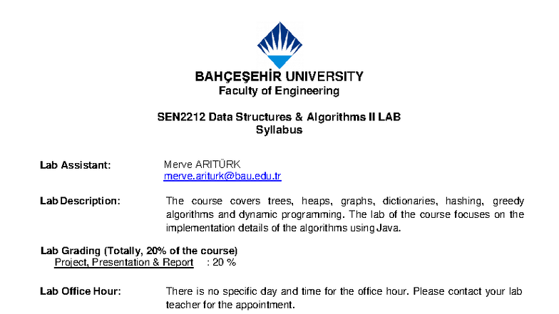 SEN2212 Lab Syllabus: Data Structures & Algorithms II (Spring 2024 ...
