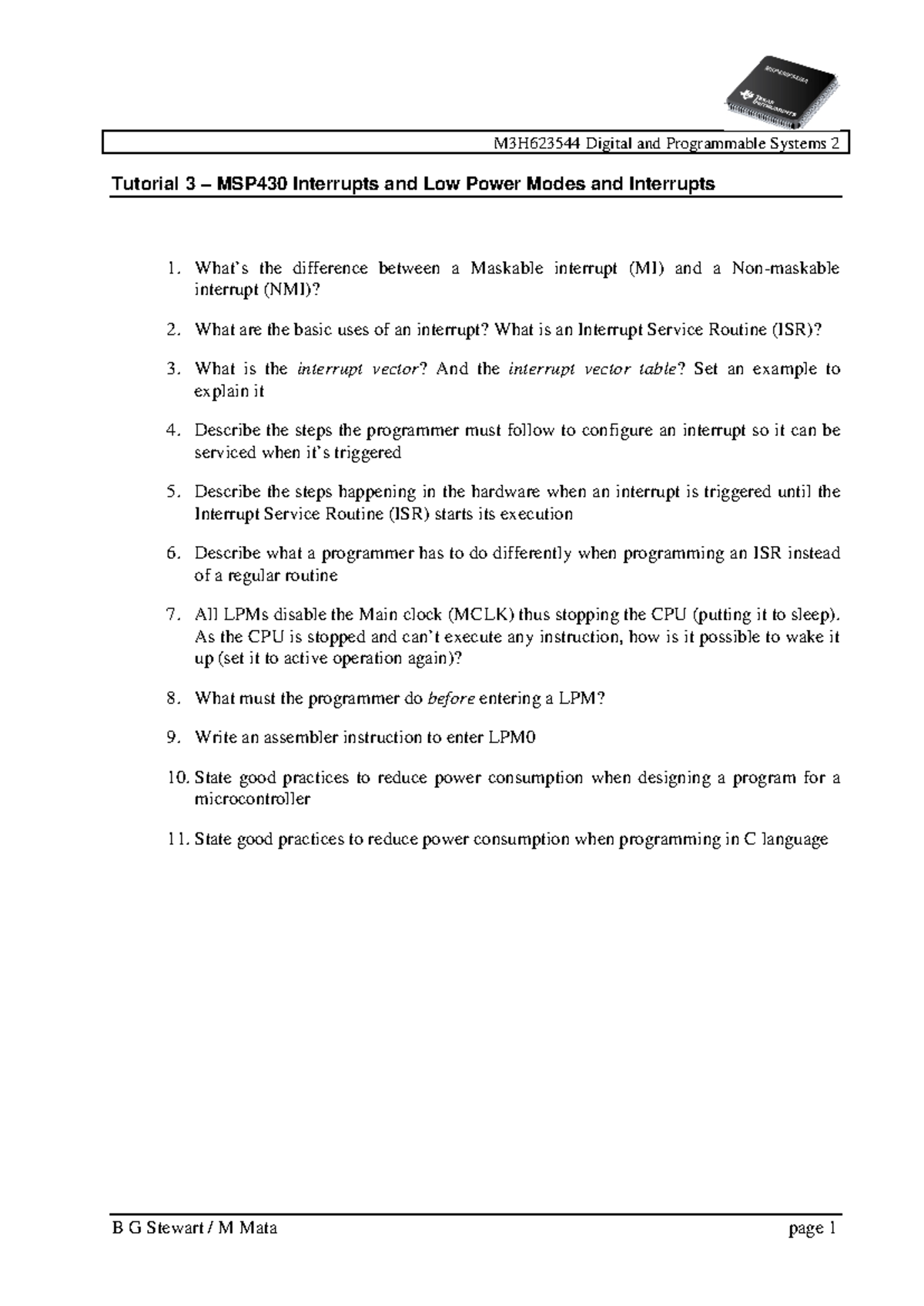 Tutorial 3 LPMs INTs - M3H623544 Digital and Programmable Systems 2 ...
