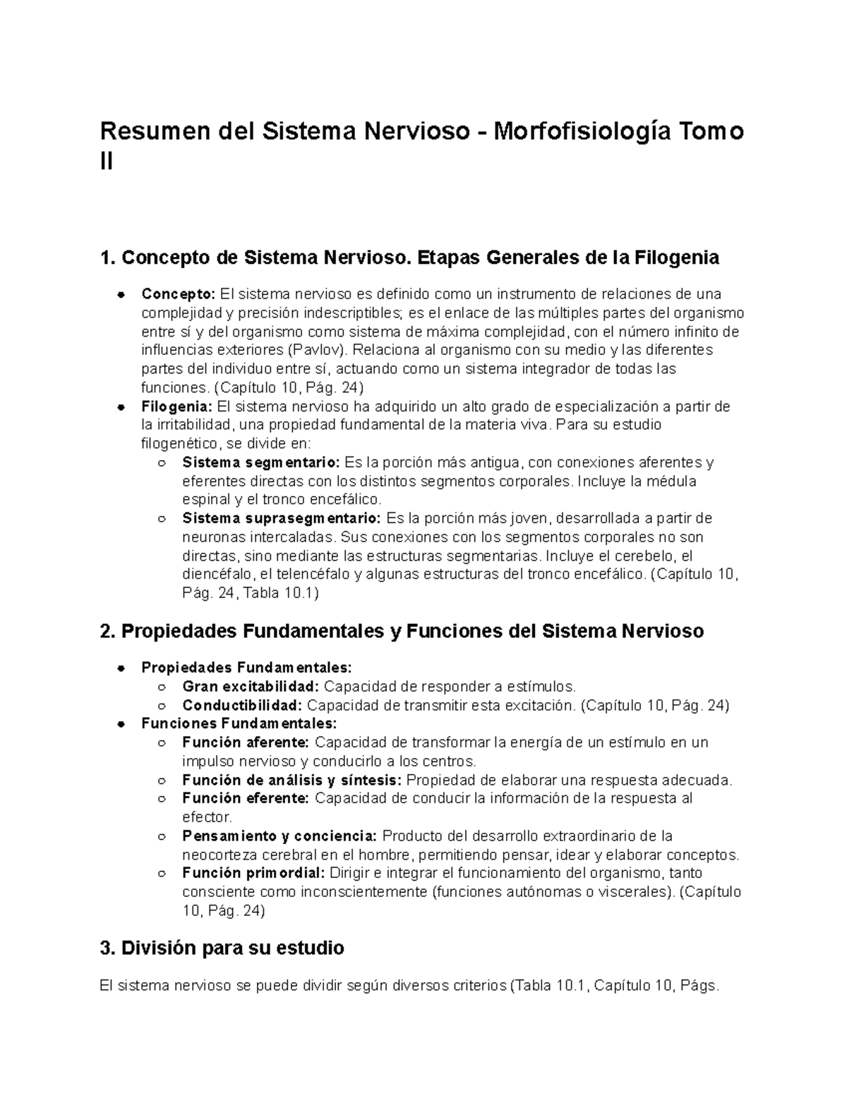 Resumen del Sistema Nervioso - Morfofisiología Tomo II - Studocu