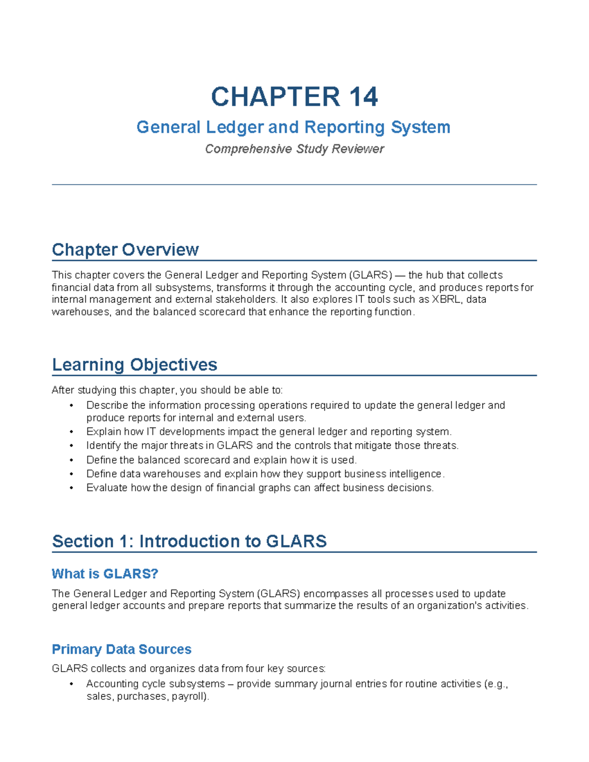 CHAPTER 14 GLARS: Comprehensive Study & Review Guide - Studocu