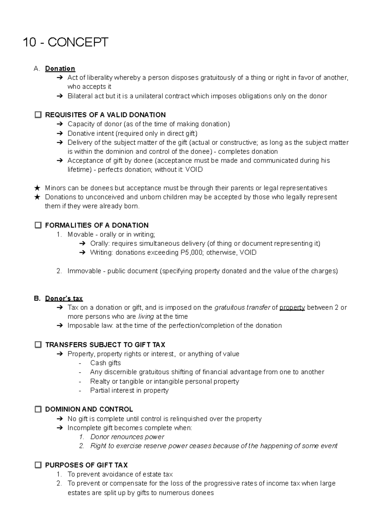 Business Taxation - Donation Act of liberality whereby a person ...