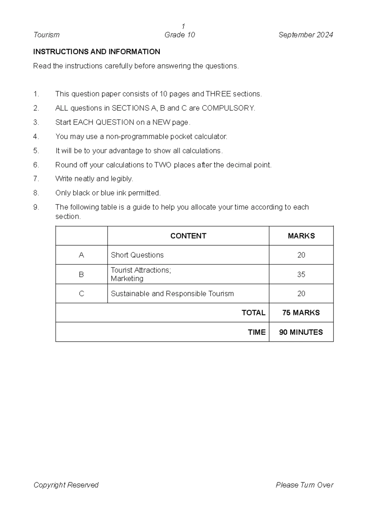 Tourism Grade 11 June 2024 Exam Memorandum and Marking Guide - Studocu