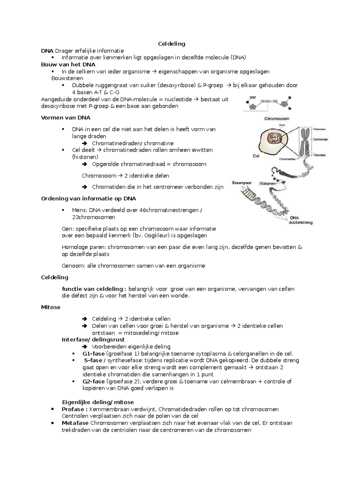 Celdeling en DNA: Erfelijke Informatie en Proces (Biologie 101) - Studocu