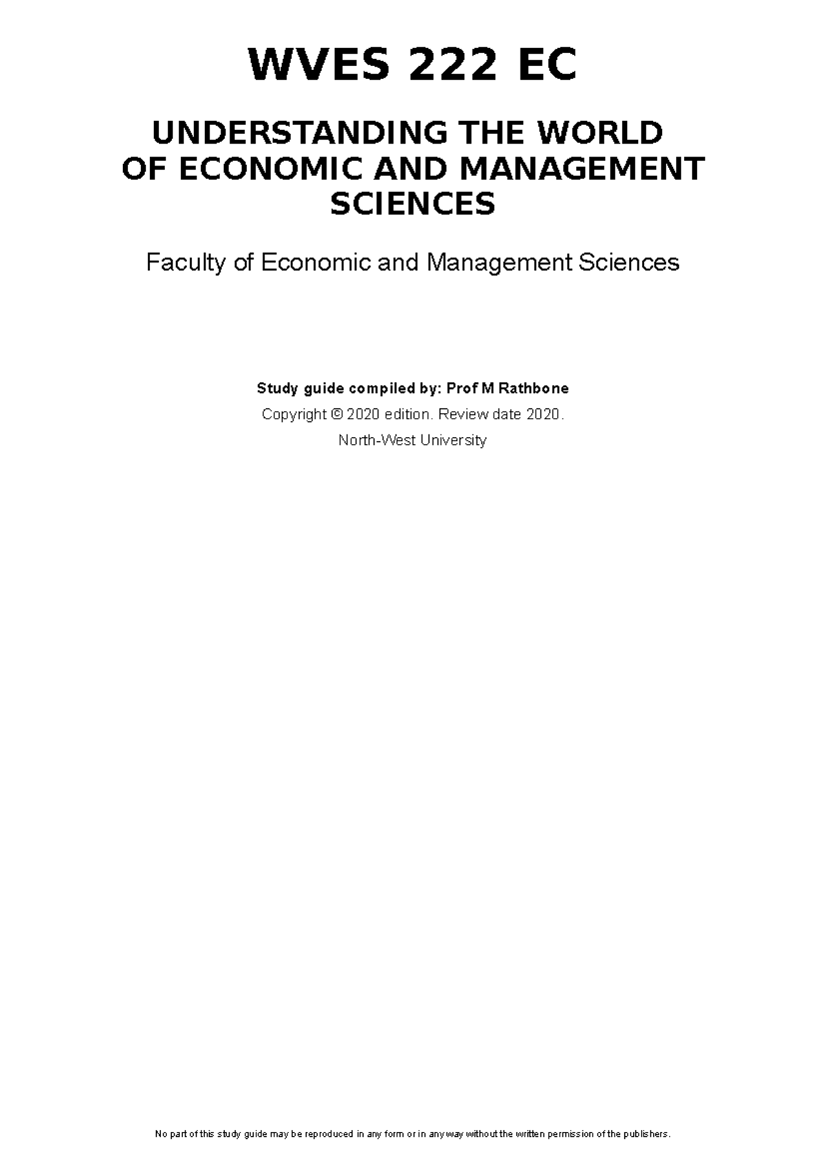 WVES222 Pvmec 2022 - Prof M Rathbone - WVES 222 EC UNDERSTANDING THE ...