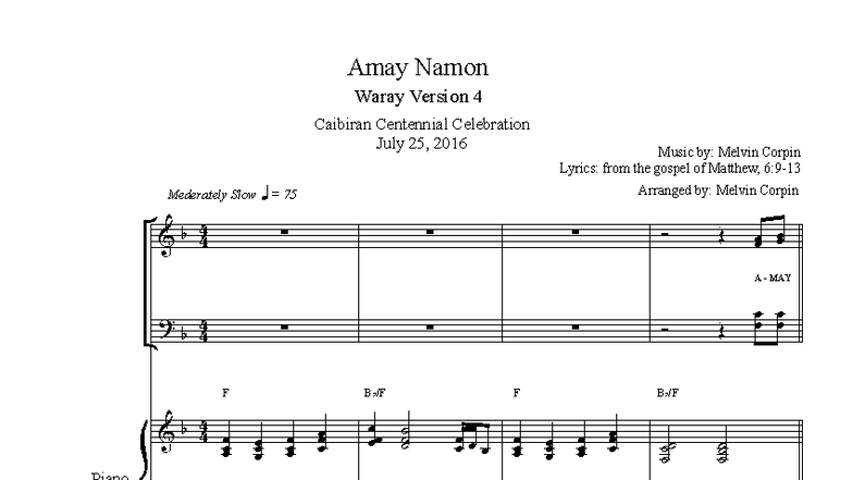 Amay Namon SATB Music Sheet - Caibiran Centennial Celebration - Studocu