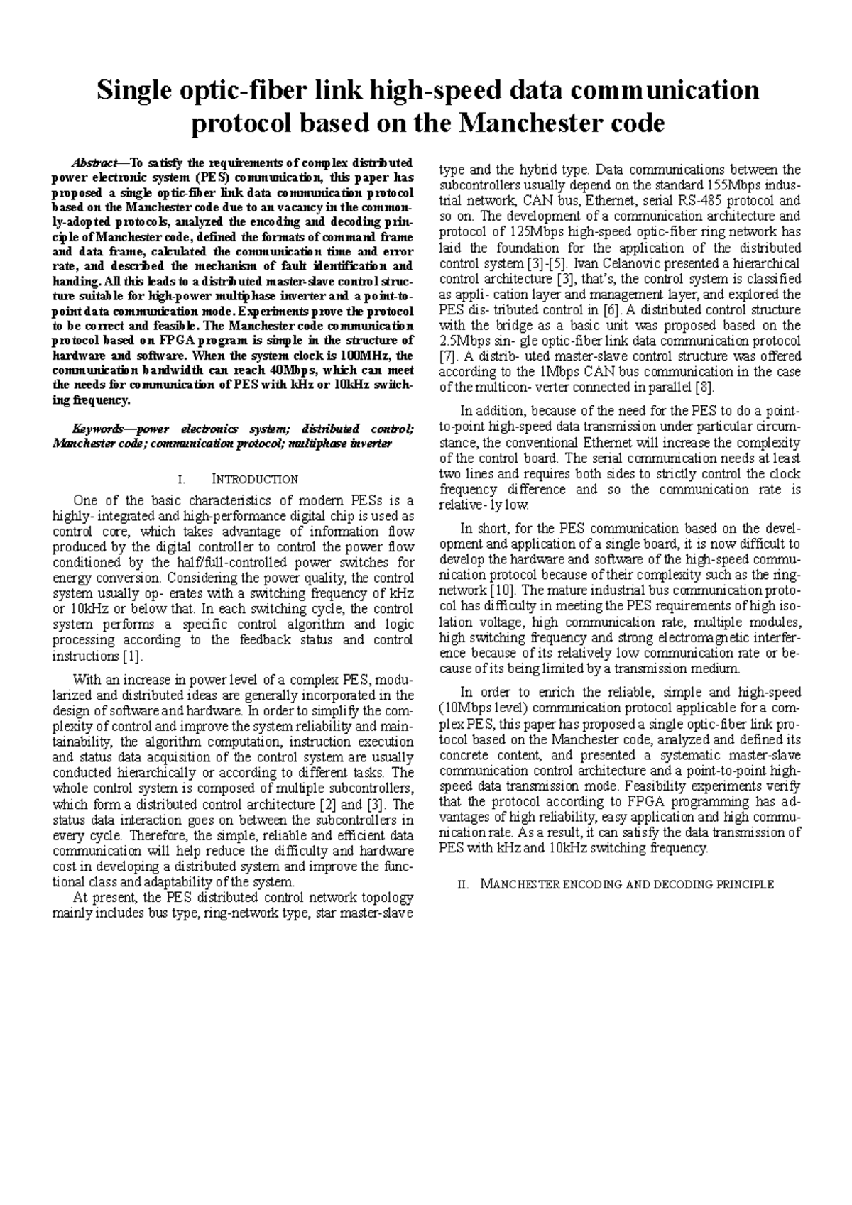High-Speed Data Communication Protocol for PES Using Manchester Code ...