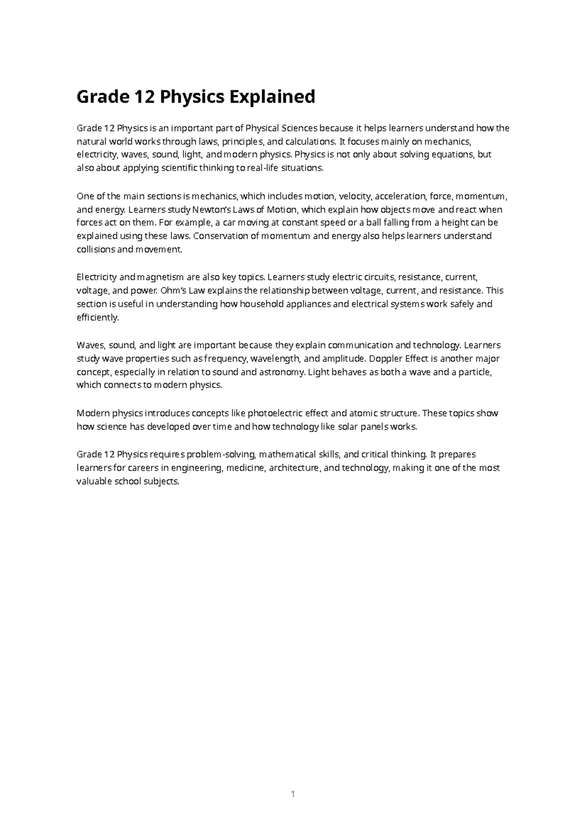 Grade 12 Physics: Key Concepts and Principles Explained - Studocu