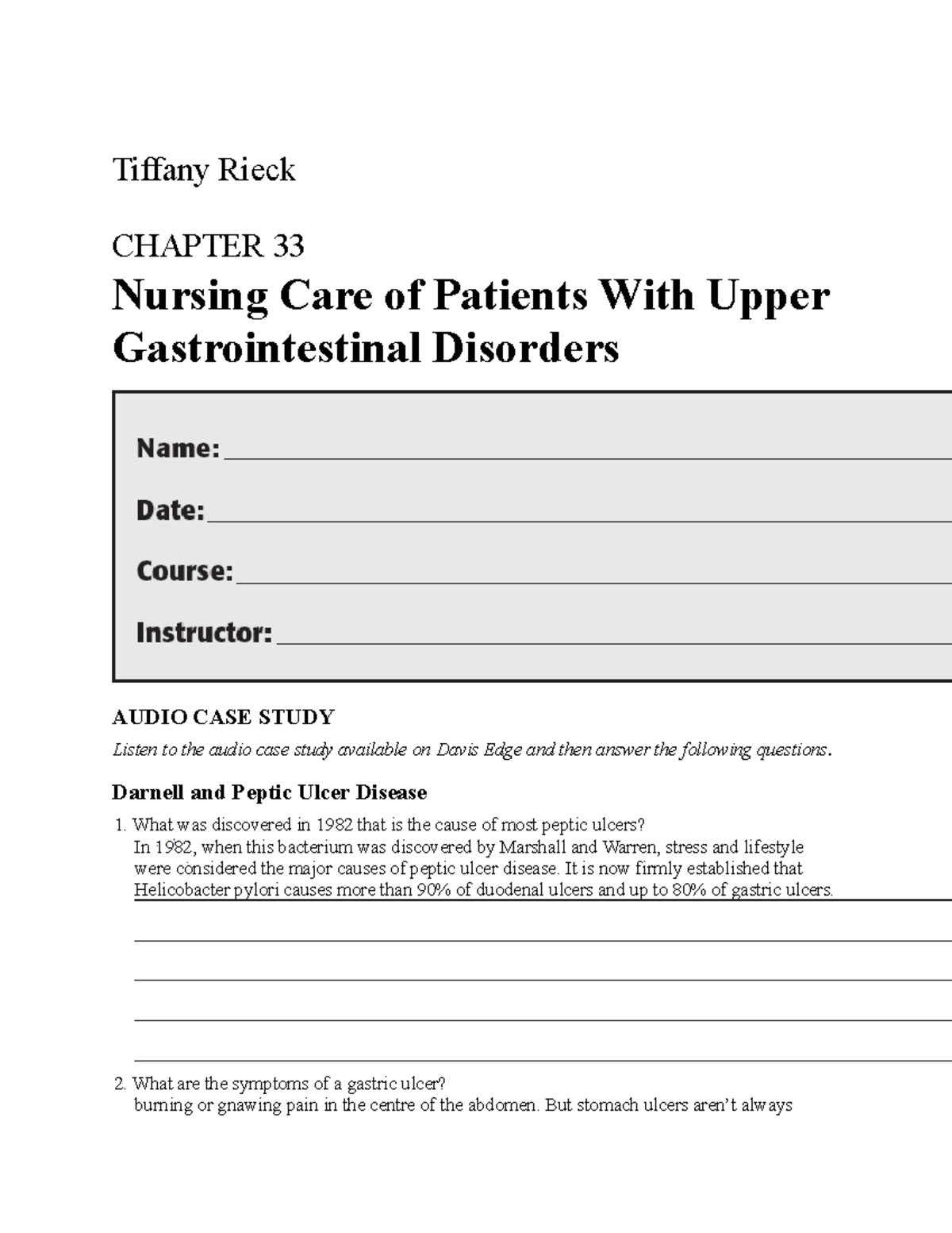 Chapter 33 - Nursing Care for Upper GI Disorders (Med Surg) - Studocu