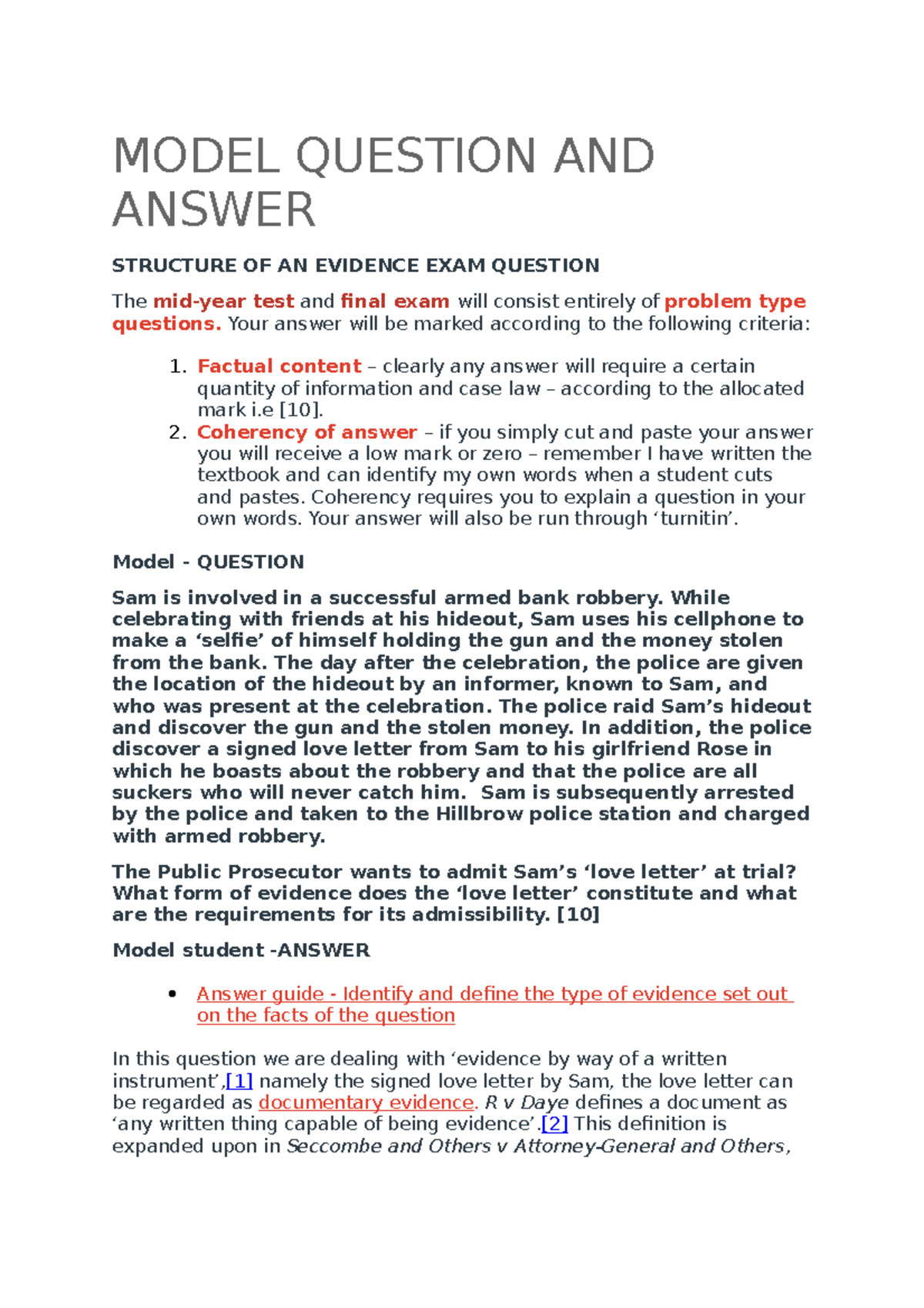 Evidence Model Question and Answer - MODEL QUESTION AND ANSWER ...