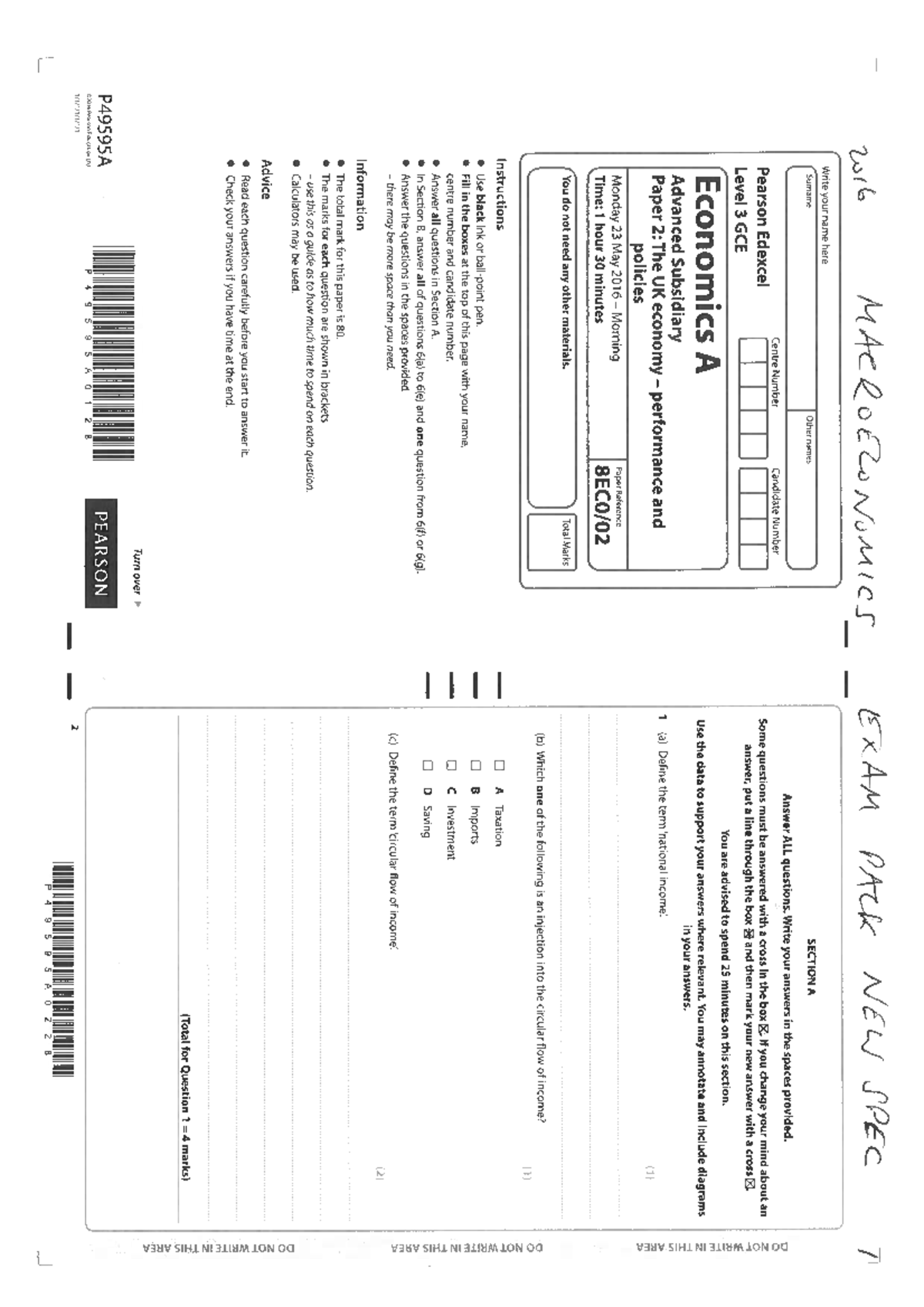 1 Macro exam pack new spec - 2016 MACROEL NOMICS EXAM PACK NEW SPEC ...