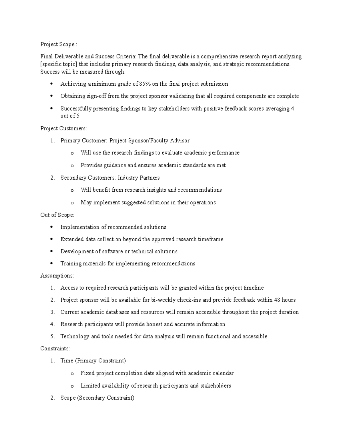 Capstone - Assignment - Project Scope : Final Deliverable and Success ...