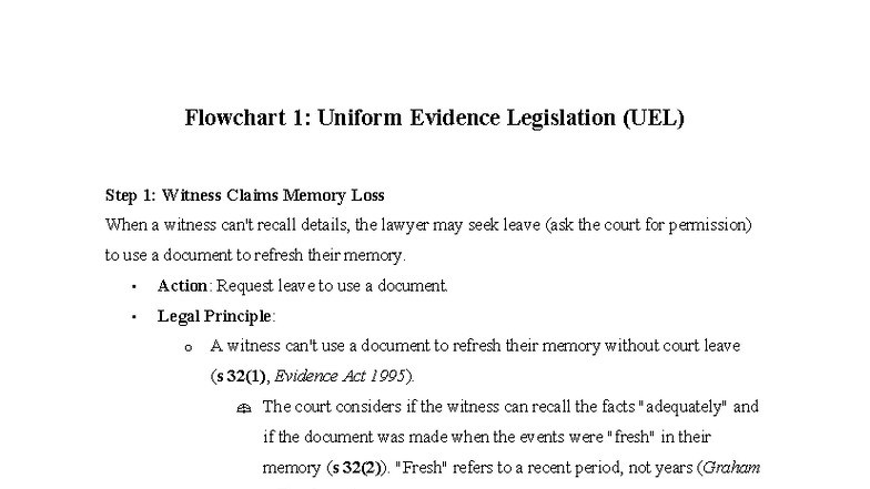 Flowchart: UEL & Qld Evidence Law on Witness Memory Loss - Studocu