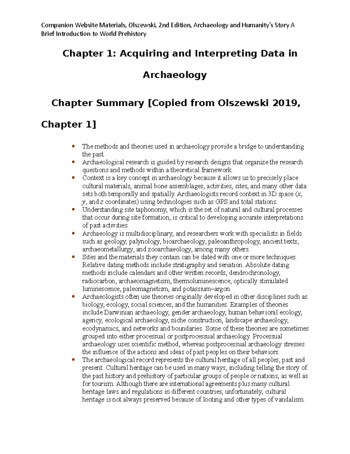 Chapter 1: Summary & Key Concepts in Archaeology (World Prehistory ...