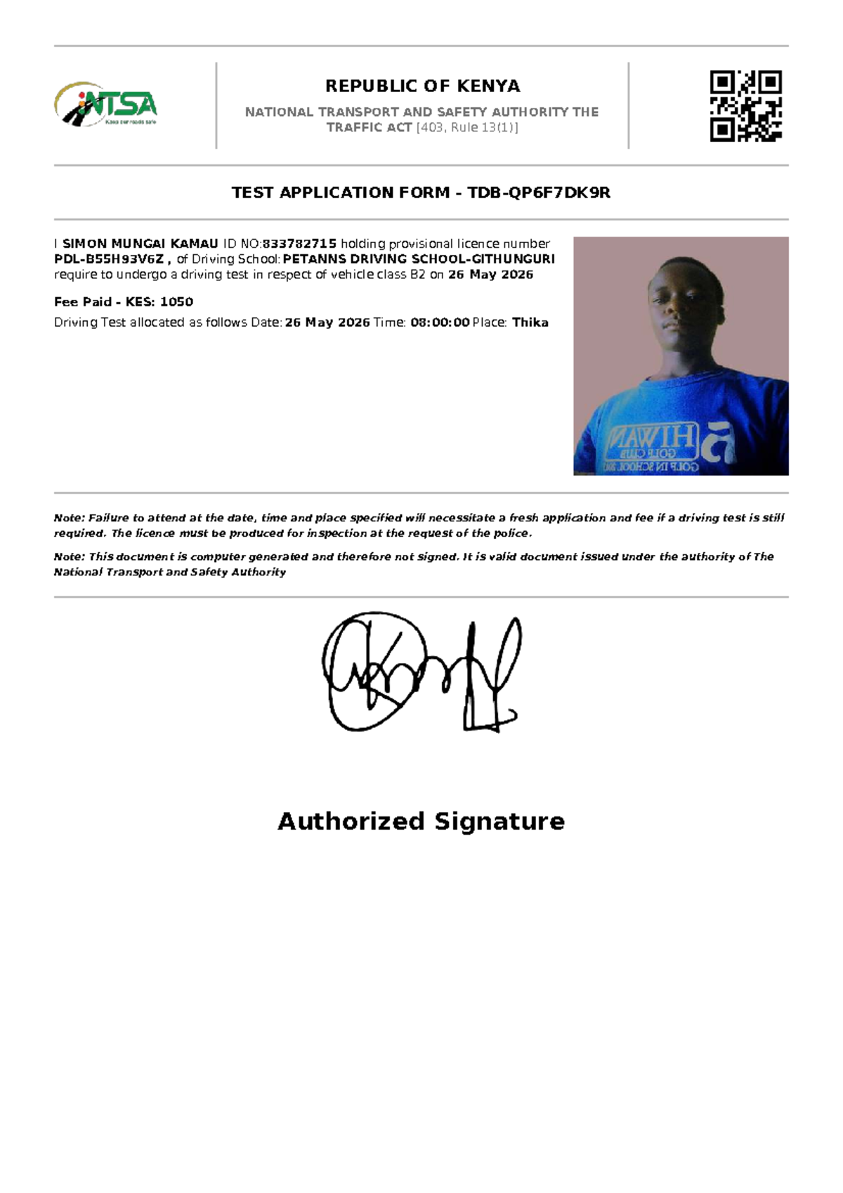 Driving Test Application Form - Class B2 (TDB-QP6F7DK9R) - Studocu
