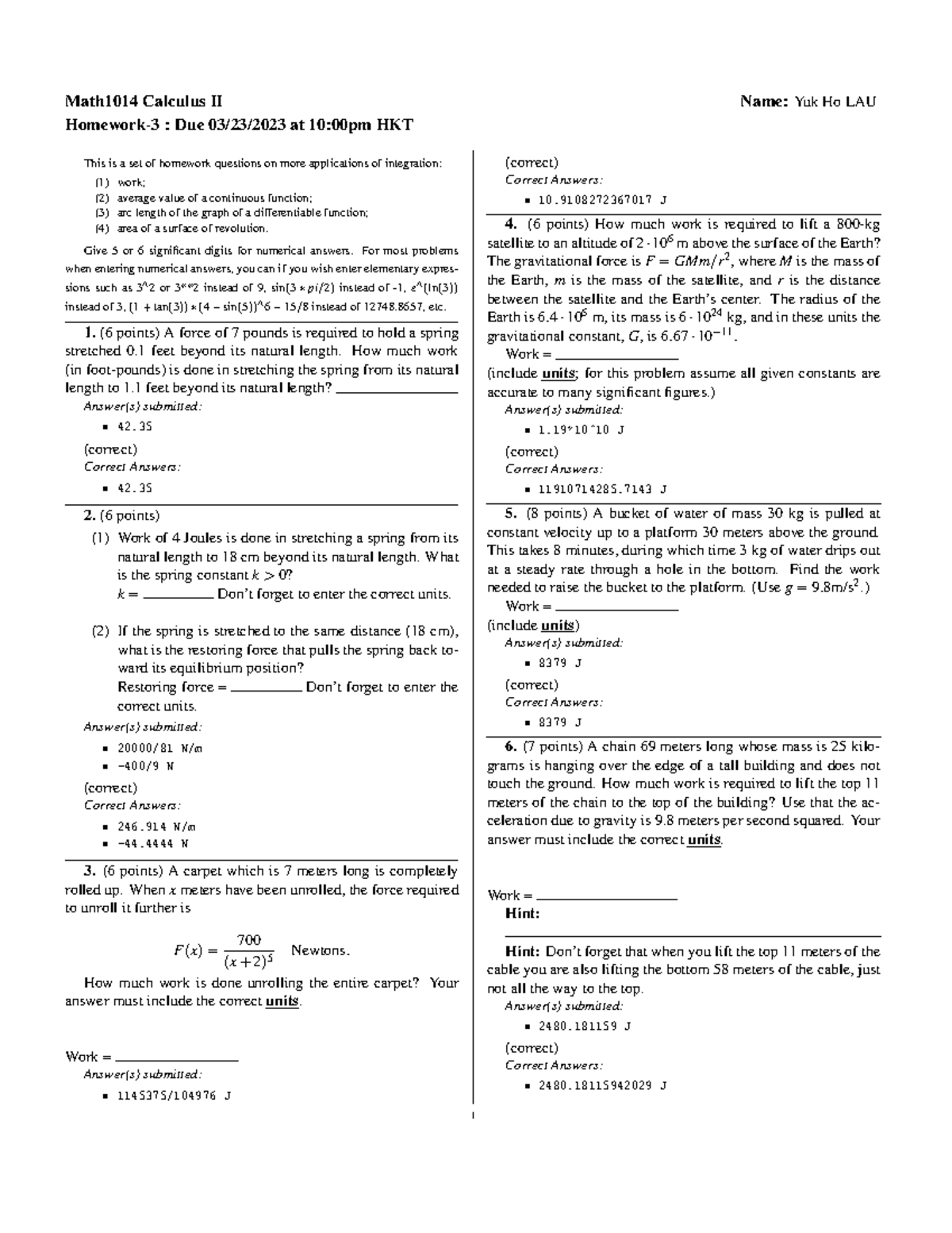 2023 Spring MATH1014 Calculus II Homework 3 Solutions - Studocu