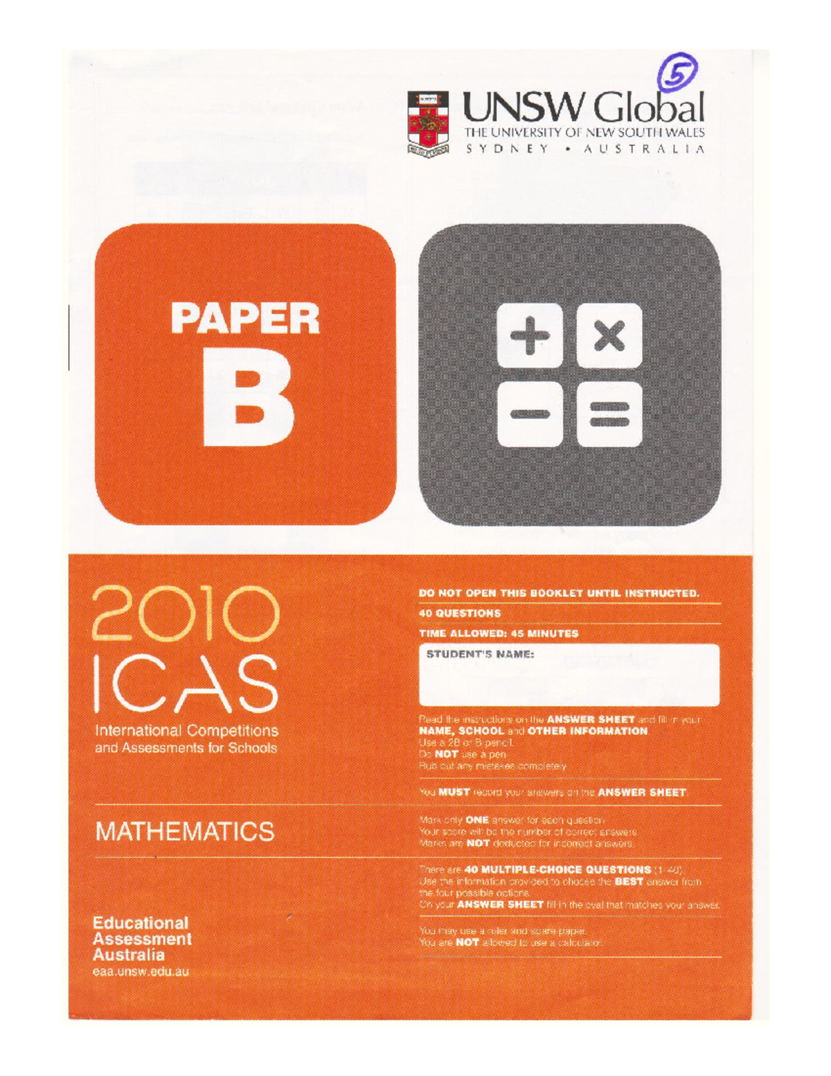 Paper B 2010 - UNSW Global THE UNIVERSITY OF NEW SOUTH WALES MANUETMENT ...