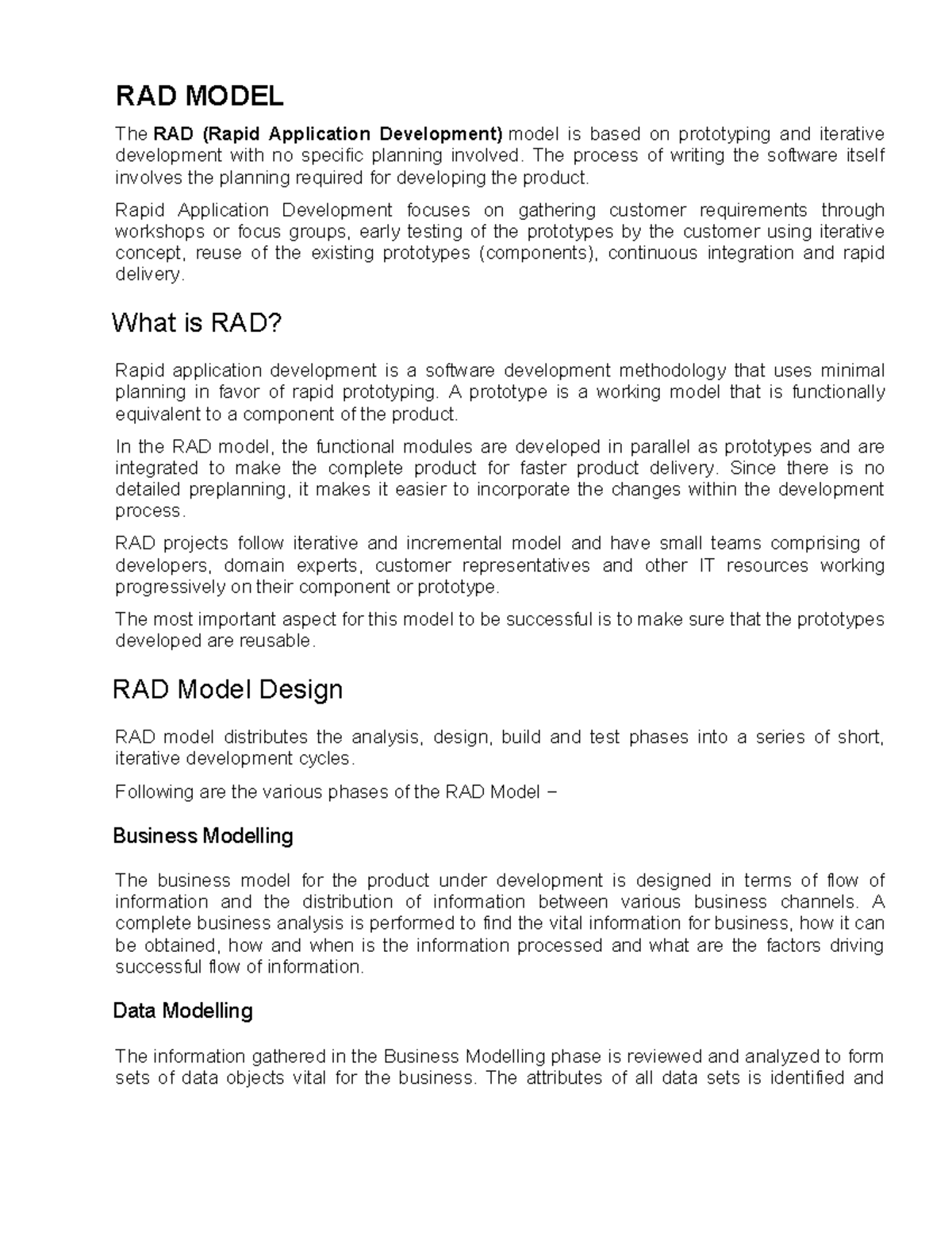 Process model - Not that imporatant - RAD MODEL The RAD (Rapid ...