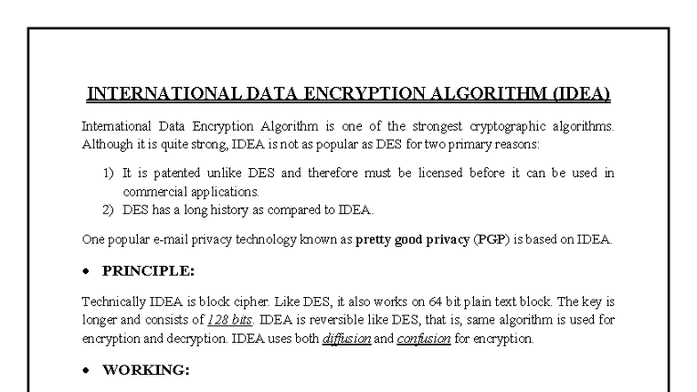 IDEA: An In-Depth Study of the International Data Encryption Algorithm - Studocu