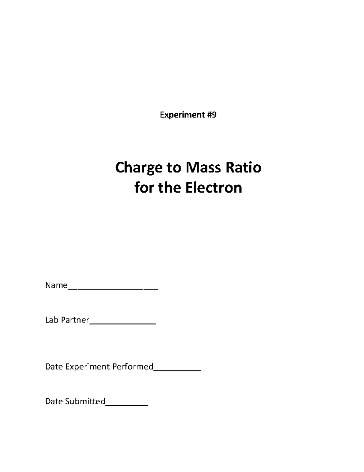 Lab 9: Investigating Charge to Mass Ratio of Electrons - Studocu