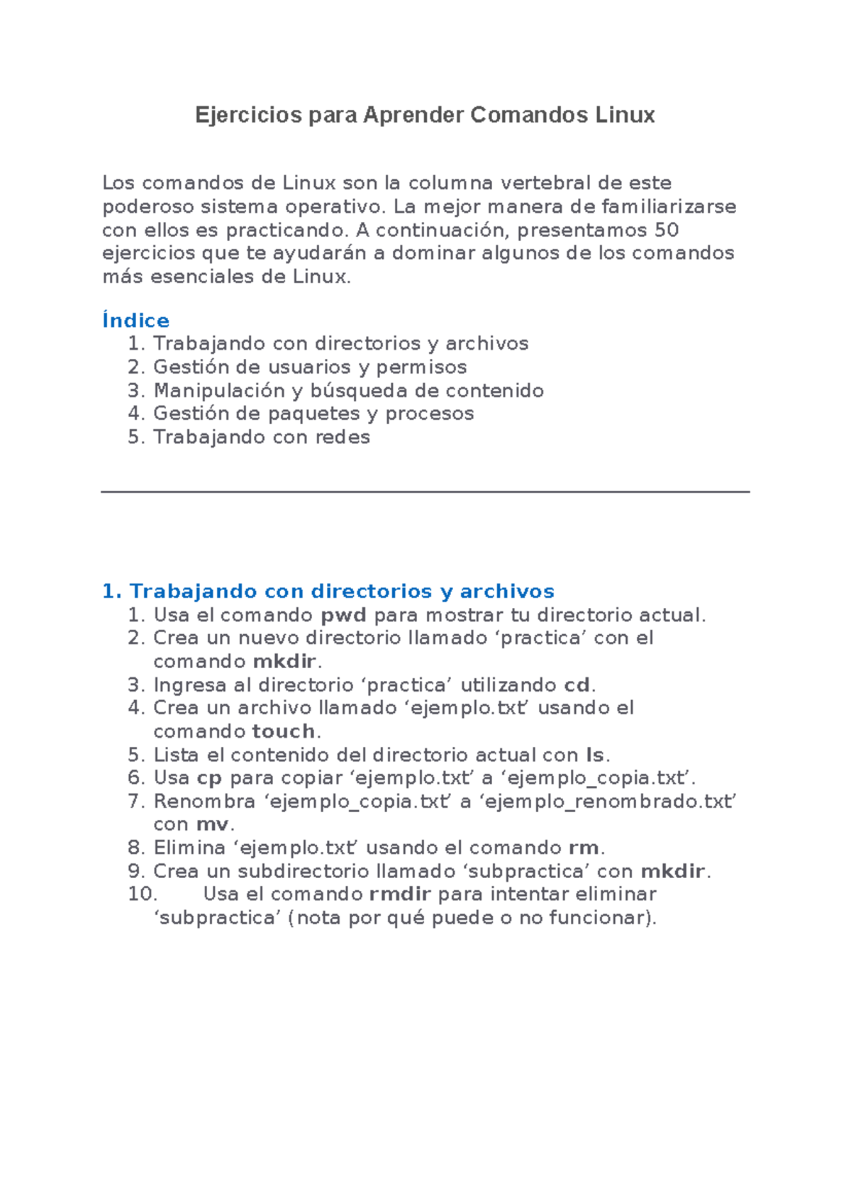 Ejercicios Prácticos para Dominar Comandos Linux - 50 Ejercicios - Studocu