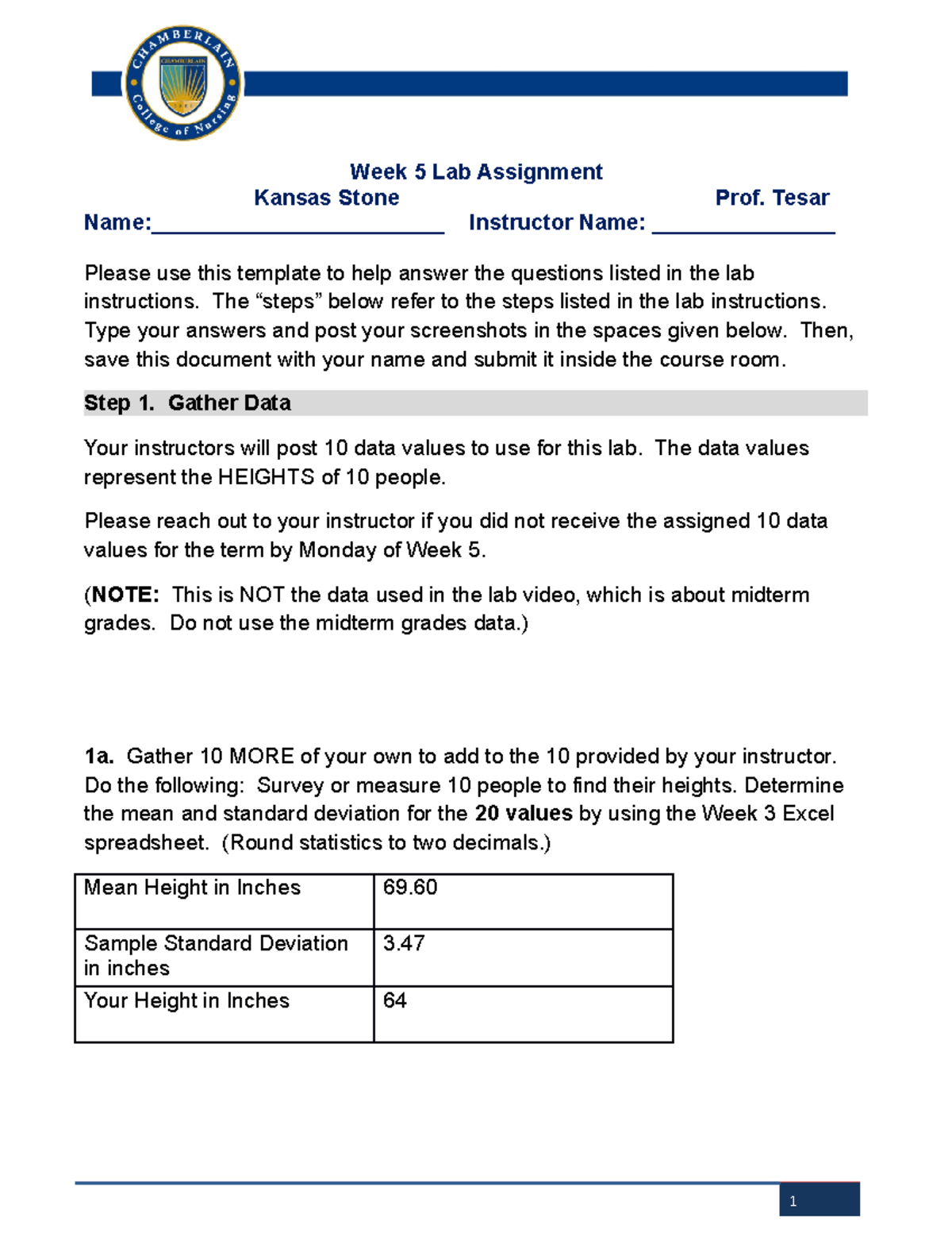 Week 5 Lab - Height Data Analysis and Calculations - Studocu