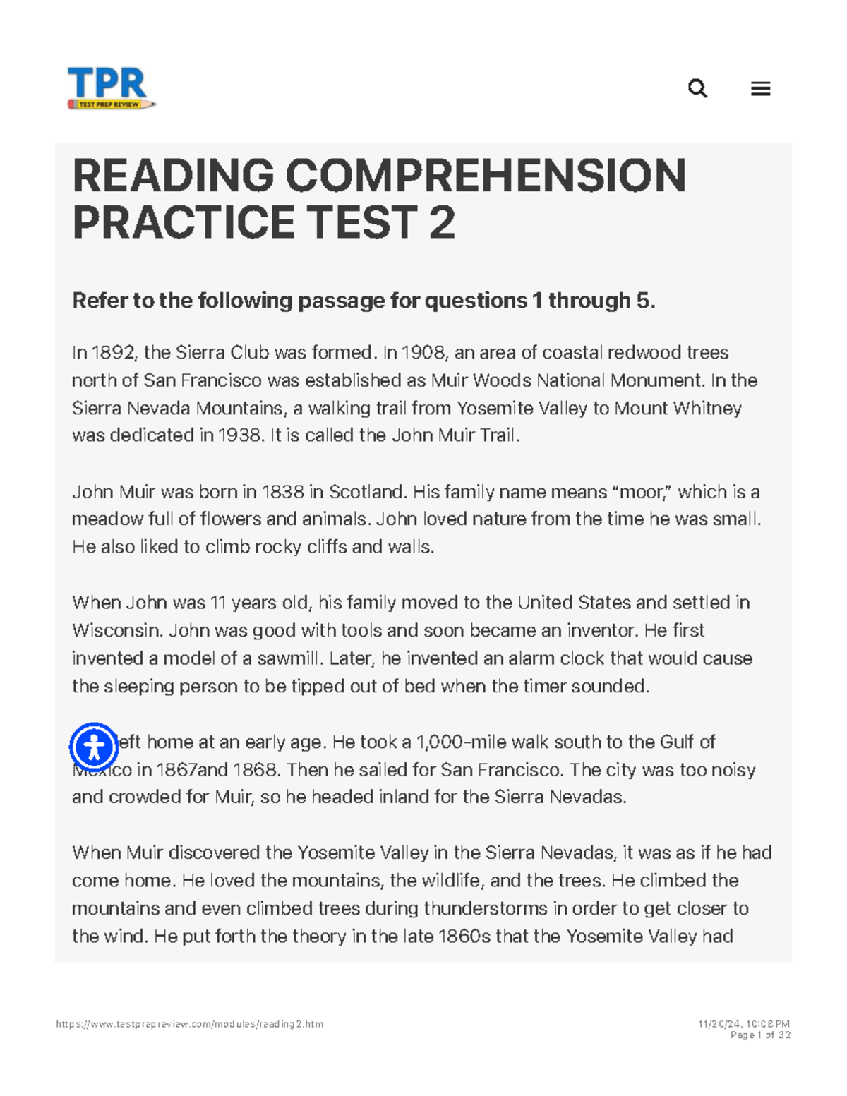 Reading Comprehension Practice Test 2 - READING COMPREHENSION PRACTICE ...
