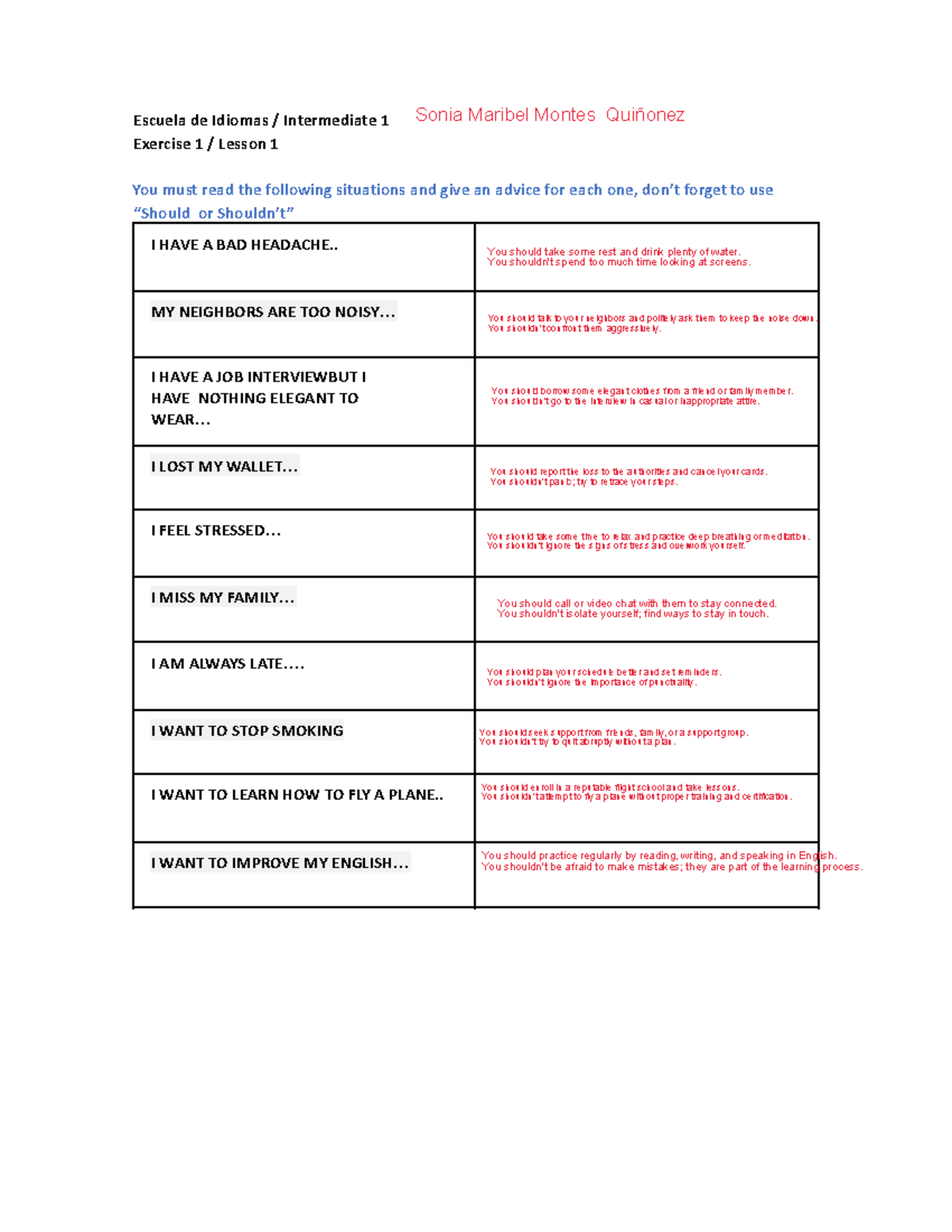 Worksheet-Lesson 1A-Inter 1 - Escuela de Idiomas / Intermediate ...