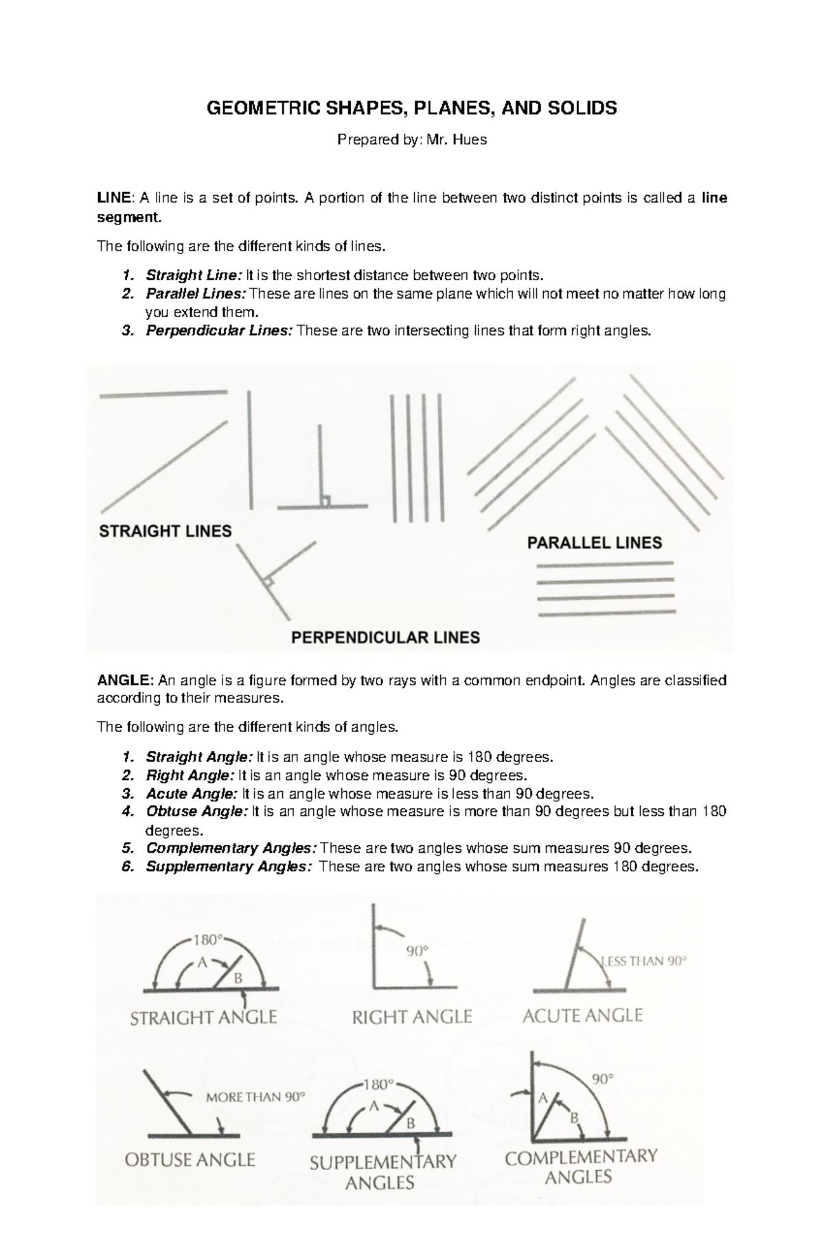Geometric Shapes: Lines, Angles, Polygons, and Solids Overview - Studocu