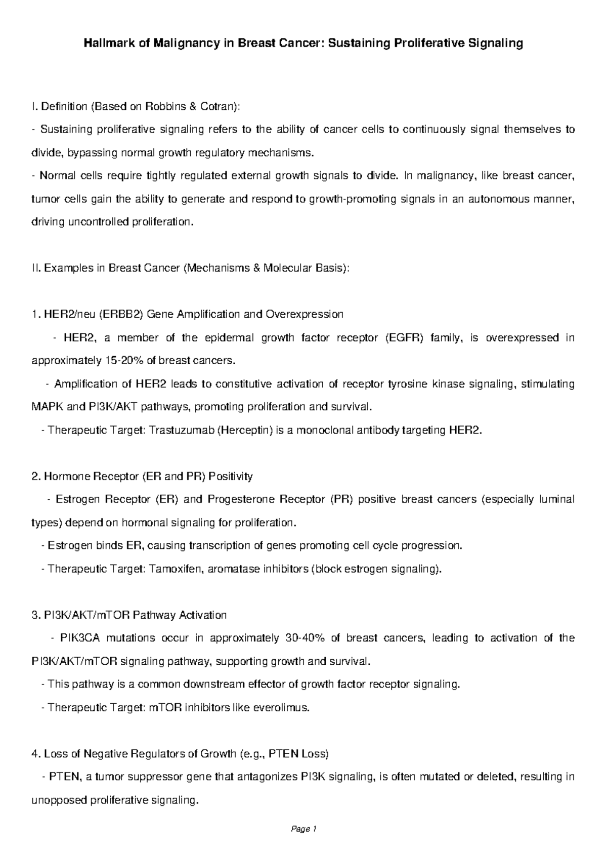 Hallmark of Malignancy in Breast Cancer: Proliferative Signaling ...