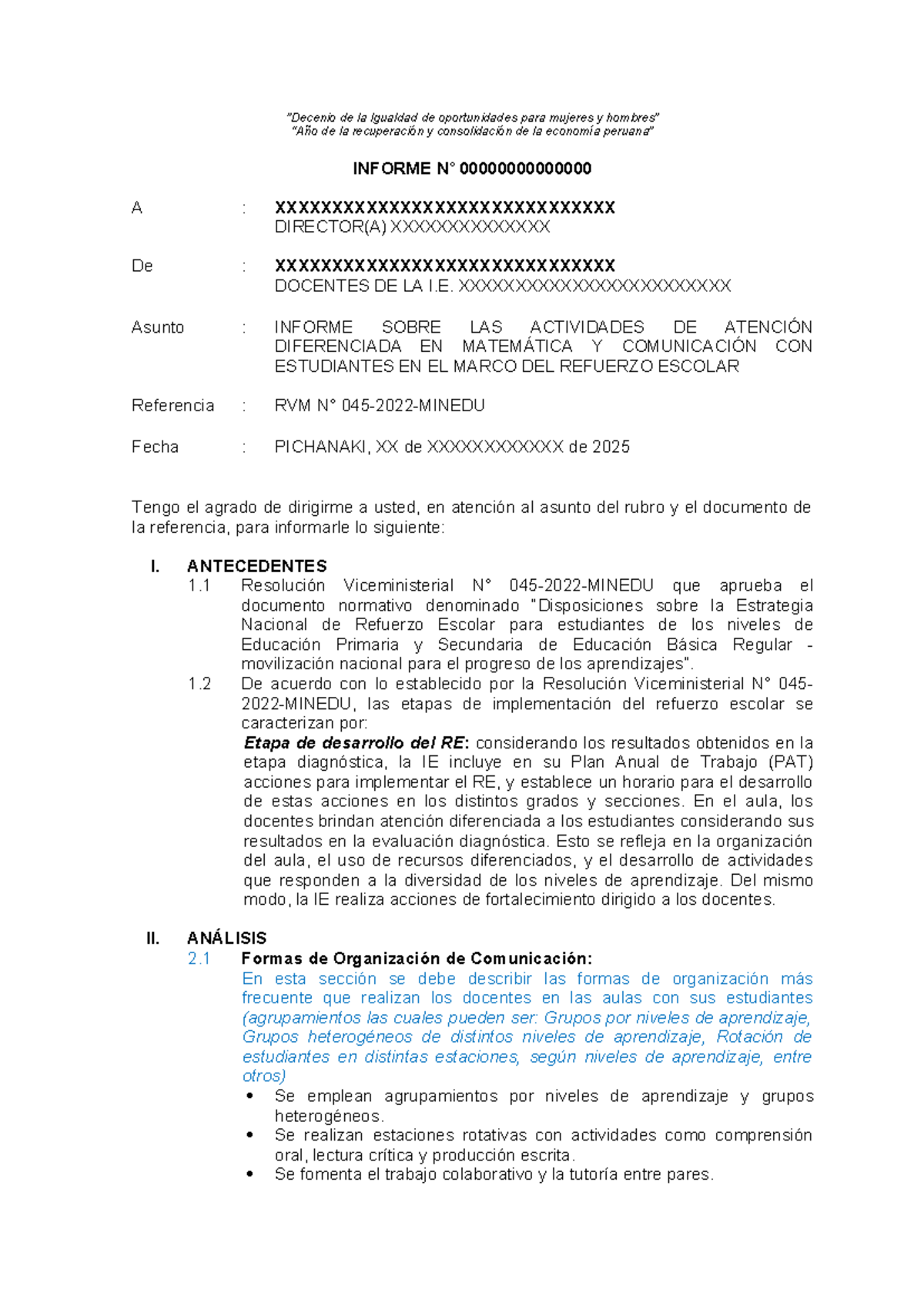 Informe sobre Atención Diferenciada en Matemática y Comunicación - RE ...
