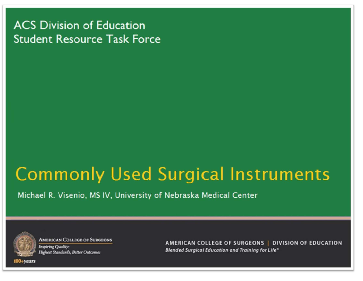 Common Surgical Instruments Overview (Module) - Studocu