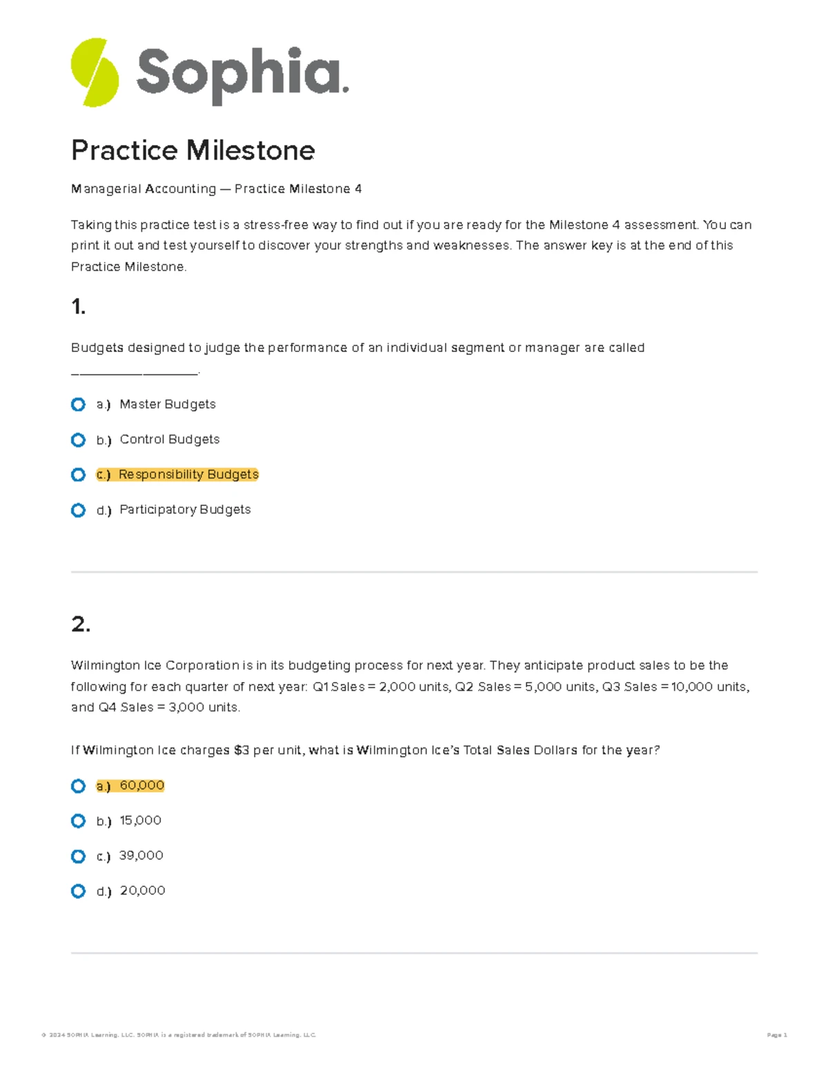 Busi1011-Managerial Accounting Unit 1 - Practice Milestone & Answer Key ...