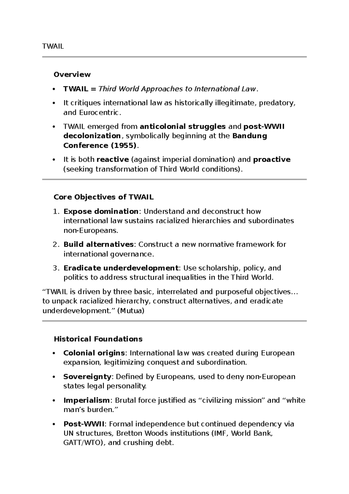 TWAIL Overview: Third World Approaches to International Law Summary ...