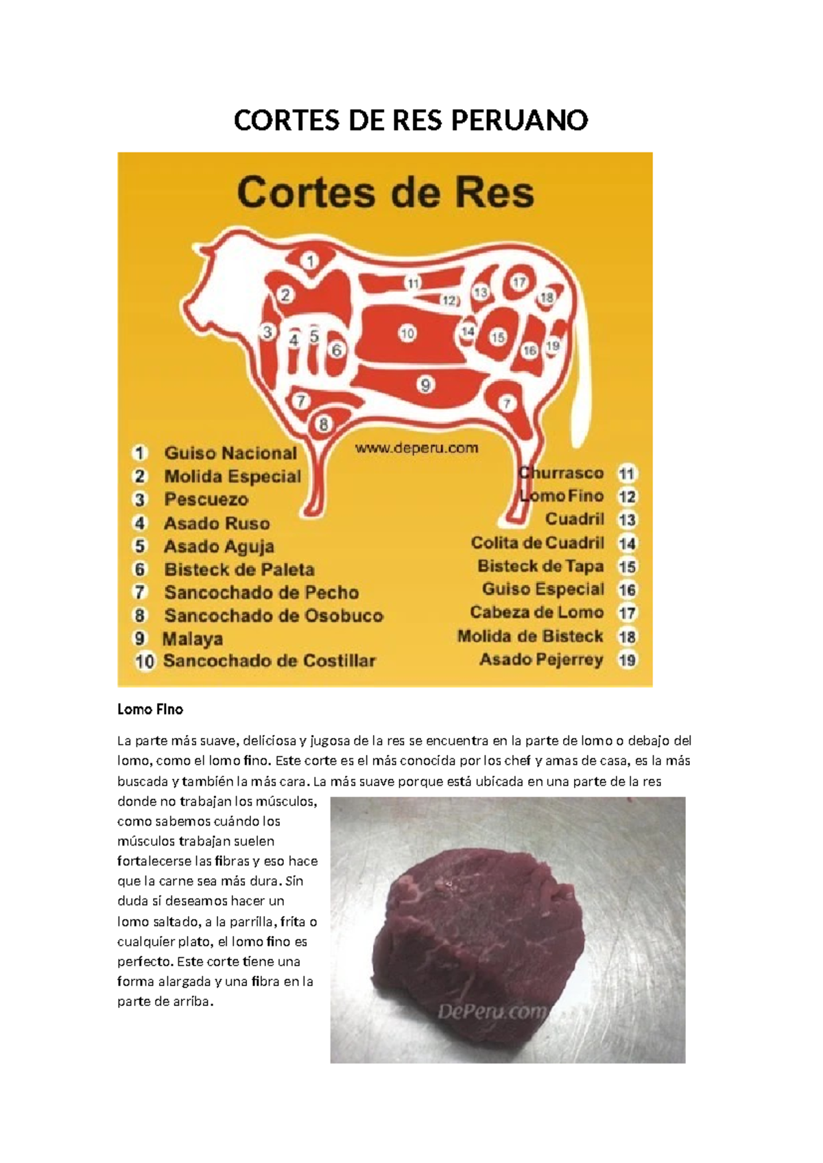 Cortes de Res Peruano: Guía Completa de Lomo Fino y Más - Studocu