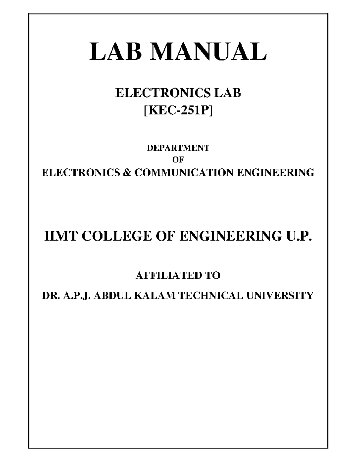 KEC-251P Electronics Lab Manual: Active & Passive Components Study - Studocu