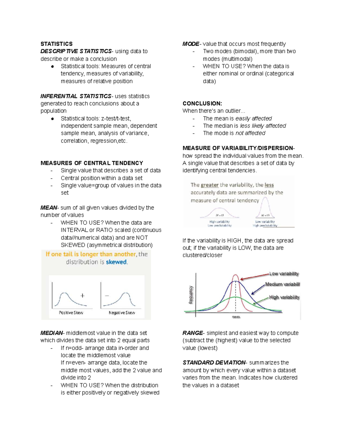 STATISTICS 101: Descriptive & Inferential Analysis Notes - Studocu
