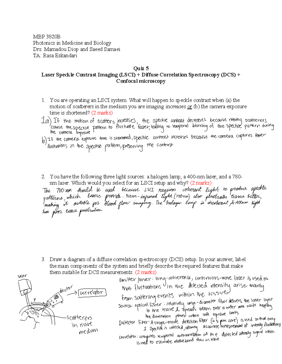Quiz 5: LSCI & DCS Techniques in Confocal Microscopy - Studocu