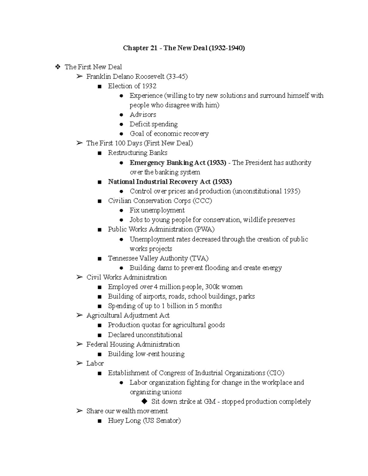 APush Chapter 21 Notes - Chapter 21 - The New Deal (1932-1940) The ...