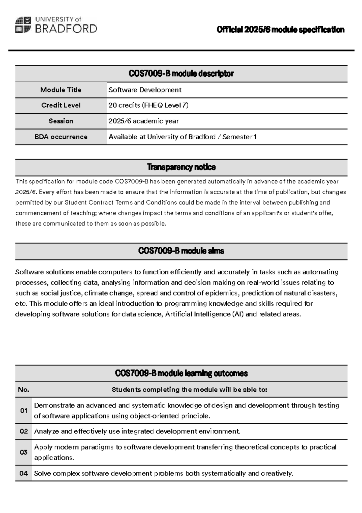 COS7009-B 2025 Software Development Module Specification - Studocu