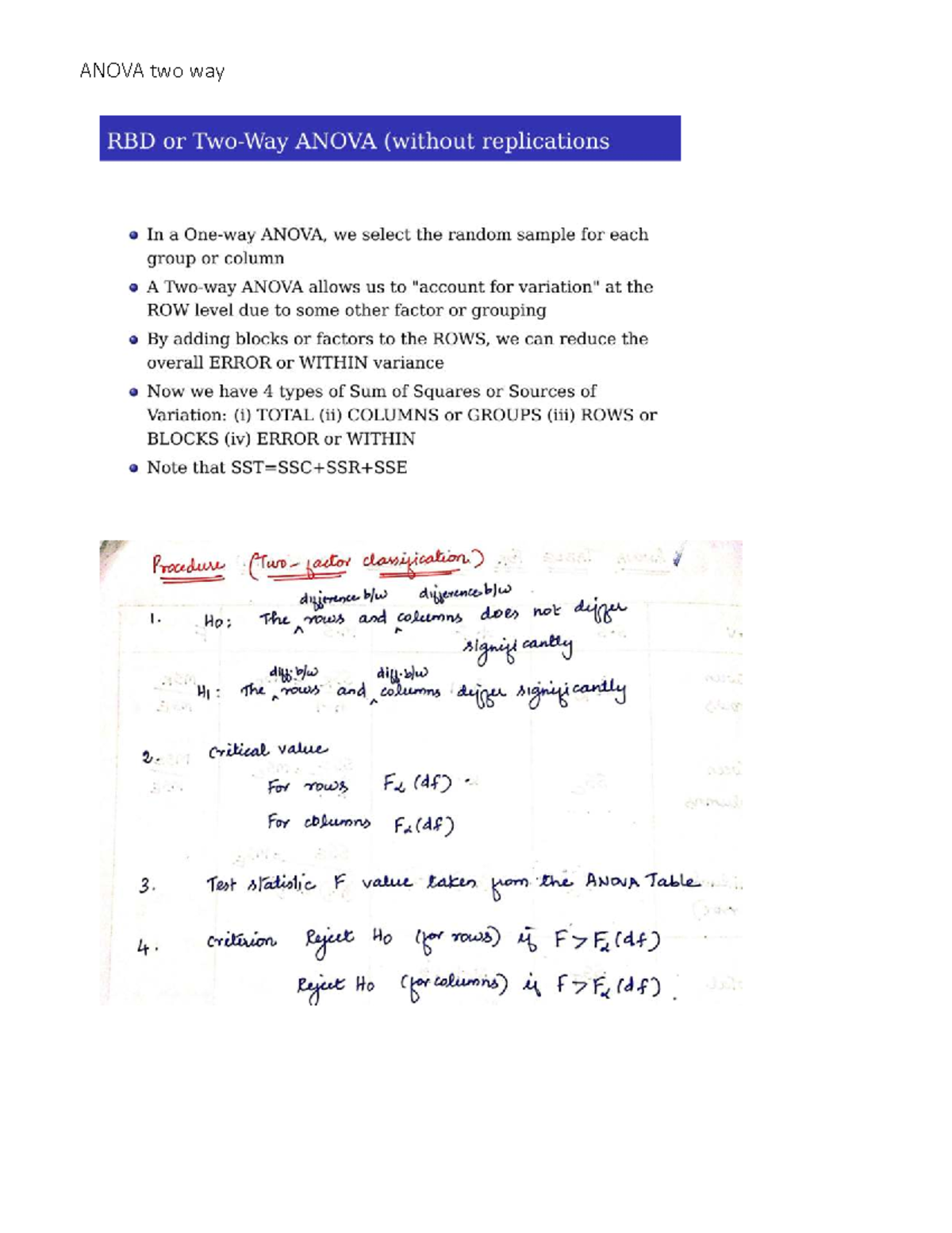 ANOVA Two-Way RBD Analysis: Understanding Variance Sources - Studocu