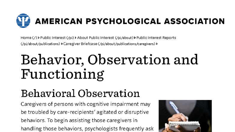 Behavioral Observation and Functioning in Caregiving: A Guide - Studocu