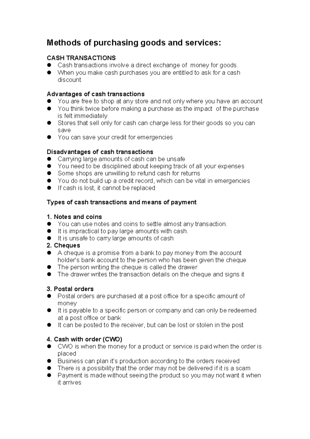 Methods of Purchasing Goods & Services: Cash Transactions Overview - Studocu